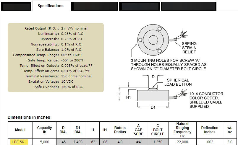 Transducer Techniques LBC-5K Low Profile Load Button Compression Load ... Transducer Techniques LBC-5K Low Profile Load Button Compression Load ...